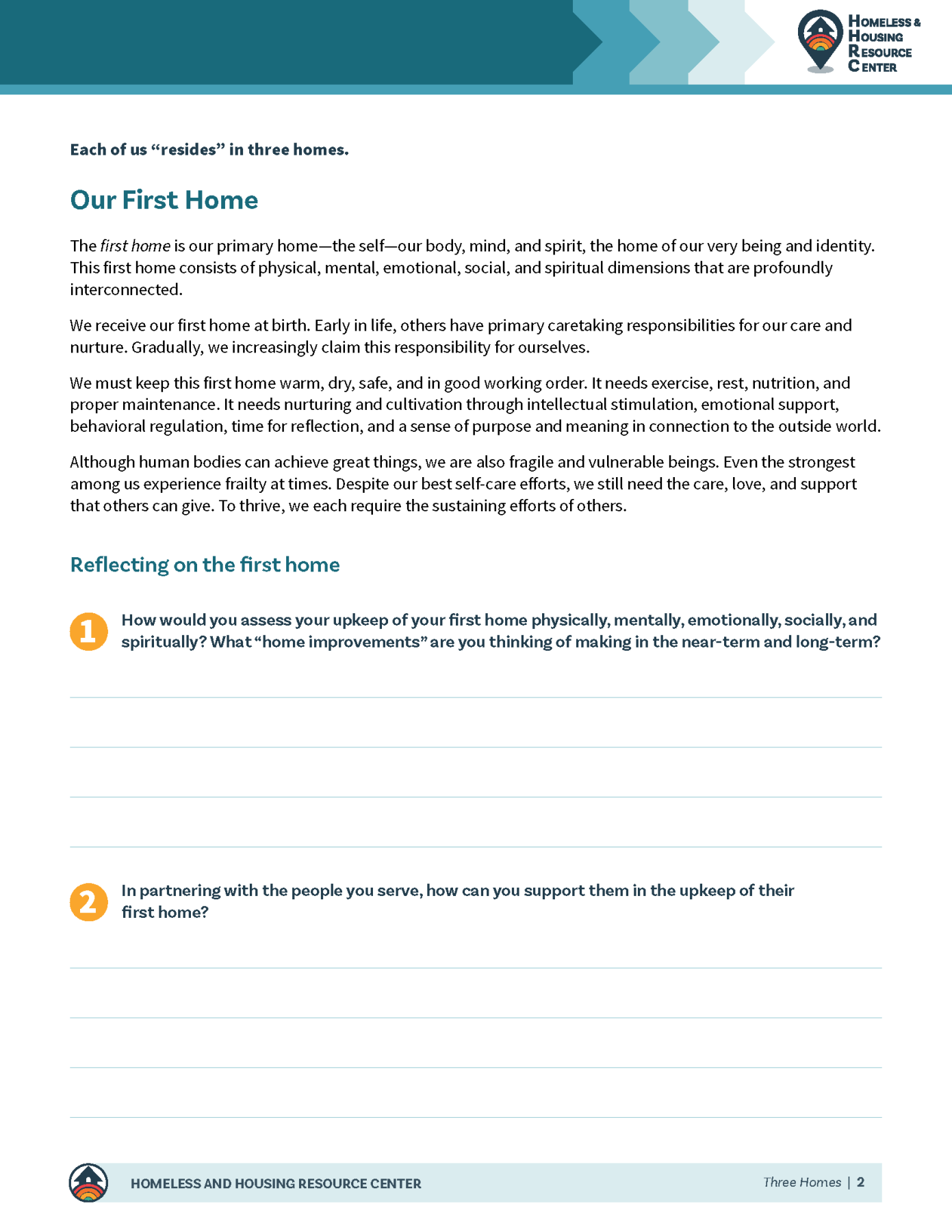 Three Homes: Reflections and Worksheet | HHRC